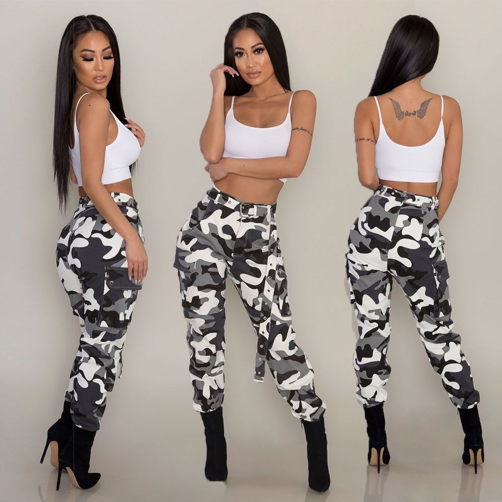 2021 Jeans Women Camo Cargo Trousers Casual Pants Military Army Combat