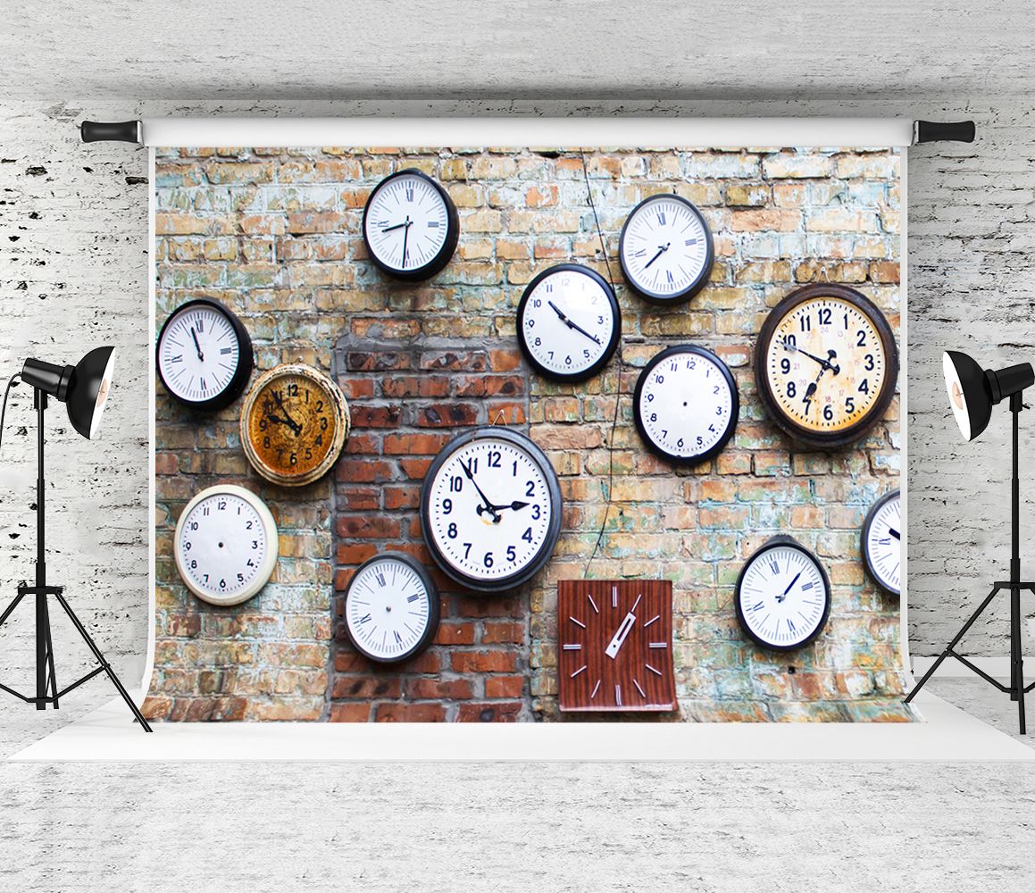 2020 Retro Brick Wall Backdrop 7x5ft Street Old Clocks Decor Brick ...