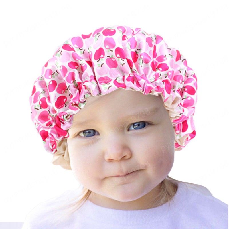 2021 Satin Sleep Bonnet For Kids Flower Print Silky Cap Double Layer ...