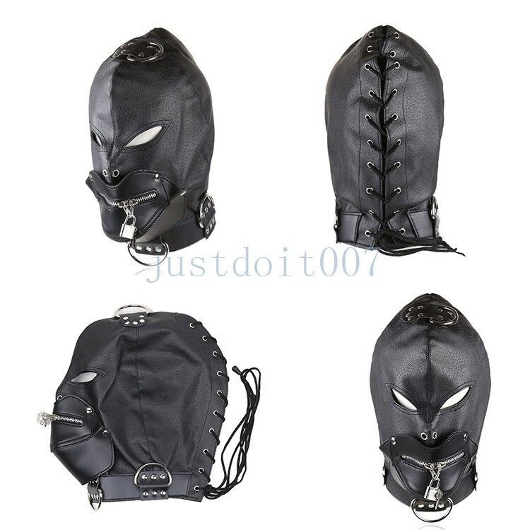 ZIPPER Mouth Gag PU Leather Full Gimp Open Eyes Hood Mask Padded ...
