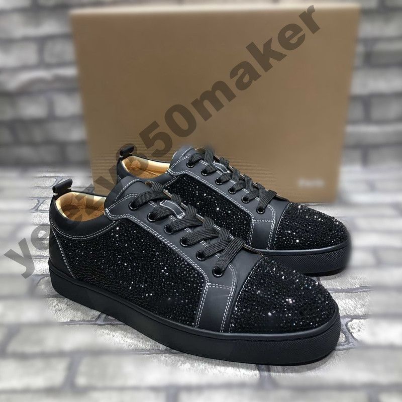 NEW Designer Sneakers Red Bottom Black Diamond Shoe Low Cut Studded ...