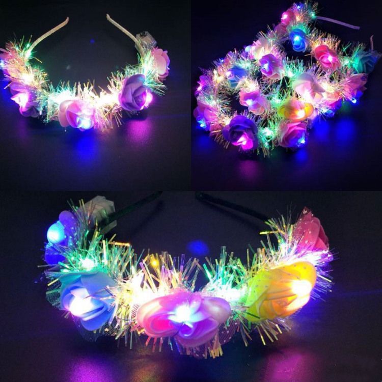 New LED Light Floral Headbands Glowing Hair Band For Party Wedding ...