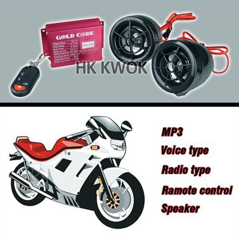 Wireless Remote Sound System Motorcycle Car Audio Speakers FM Radio USB ...