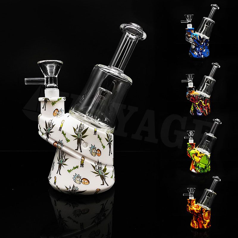 2020 New Printing Silicone Glass Bongs Water Pipe Double Filtering Pipe ...