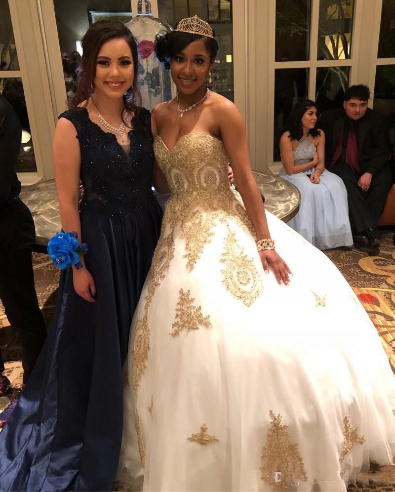 White And Gold Sweet 16 Dresses