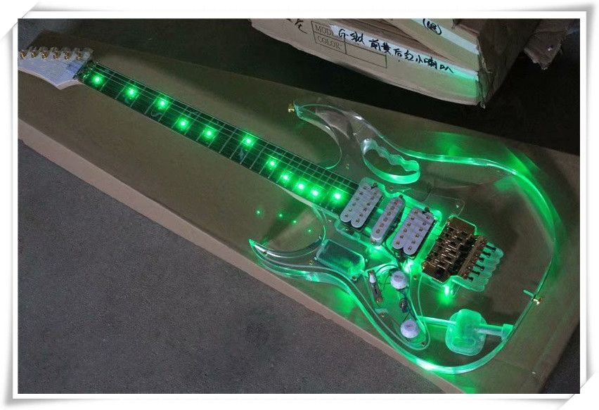 Left Handed Green LED Light Acrylic Body Electric Guitar With Floyd ...