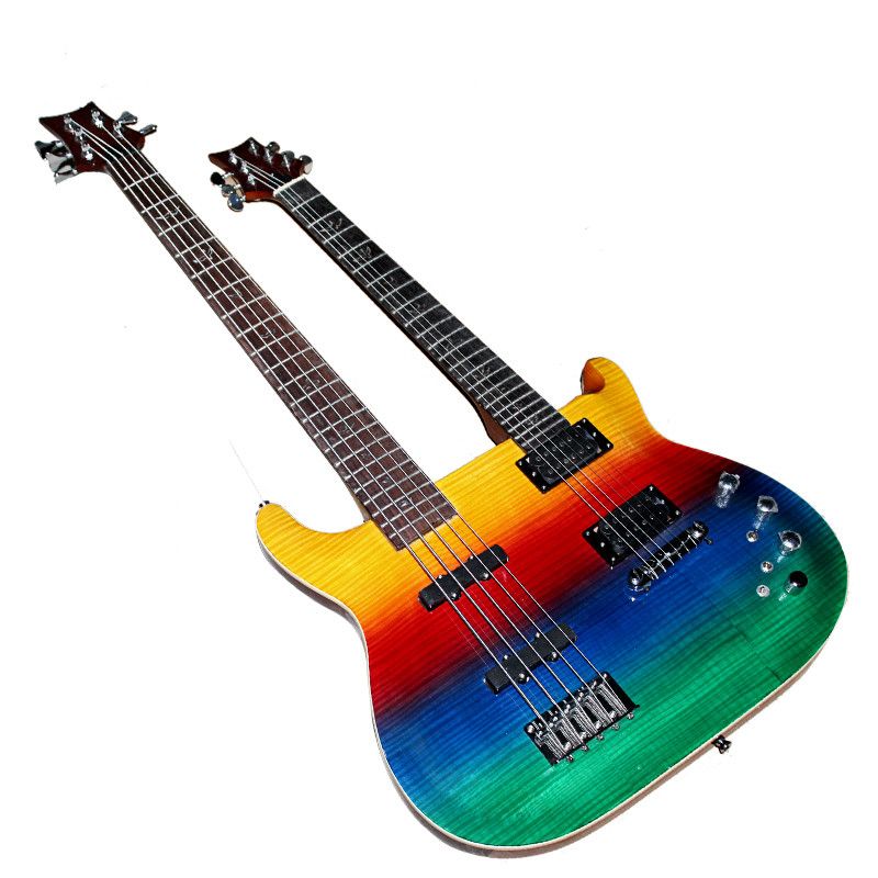 Double Neck Rainbow Body 6 Strings Electric Guitar And 5 Strings Bass ...