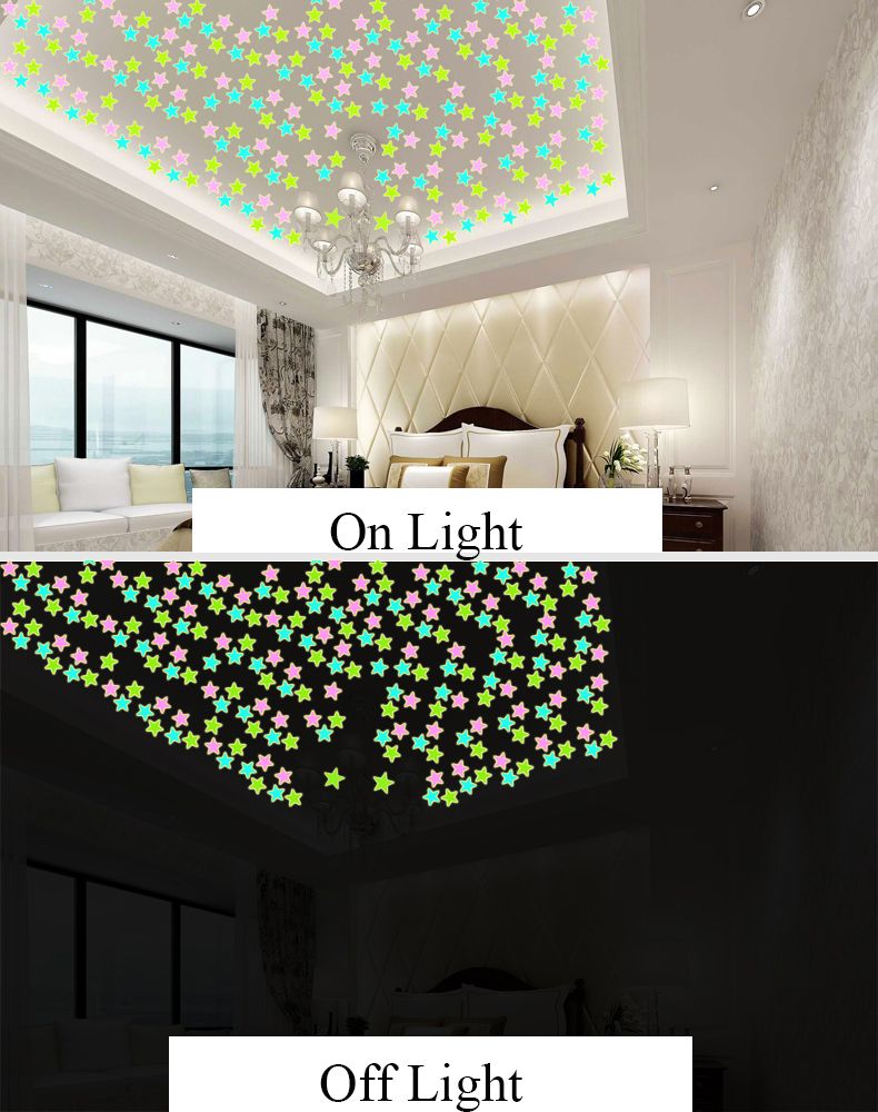 3D Star Luminous Wall Fluorescent Sticker Bedroom Room Ceiling ...