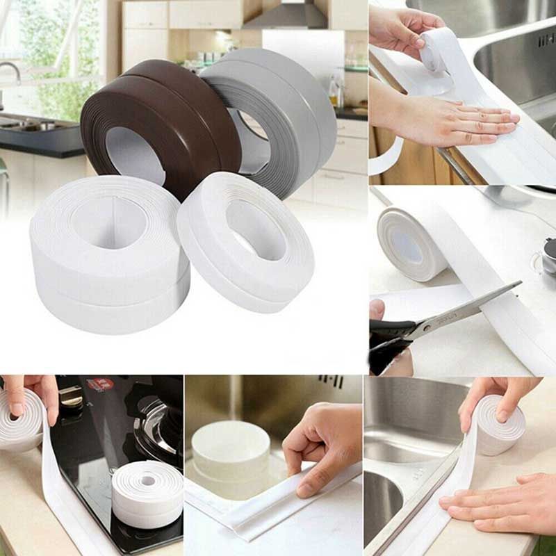 3.2 Meters Bathroom Shower Sink Bath Sealing Strip Tape White PVC Self ... 3.2 Meters Bathroom Shower Sink Bath Sealing Strip Tape White PVC Self ...