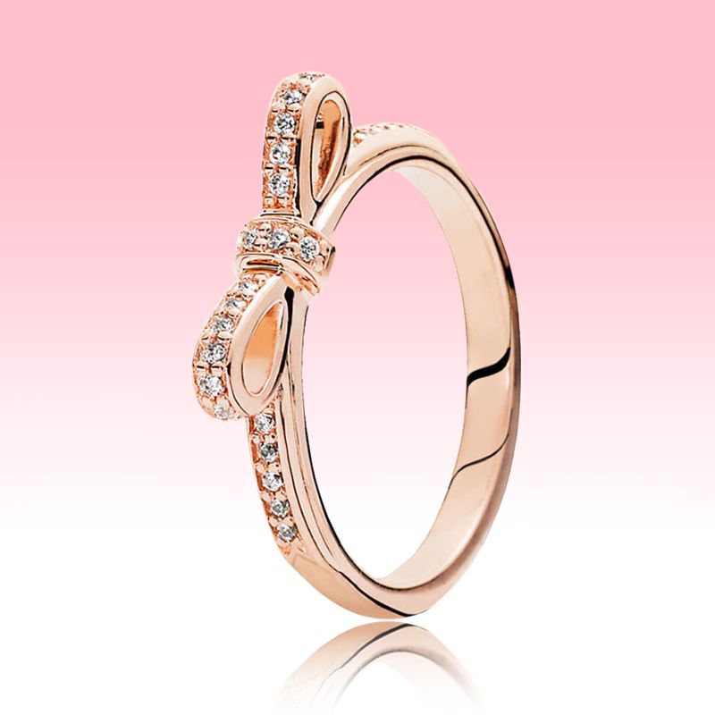 2020 Rose Gold Plated Full Crystal Bowknot Ring Beautiful Women Summer ...