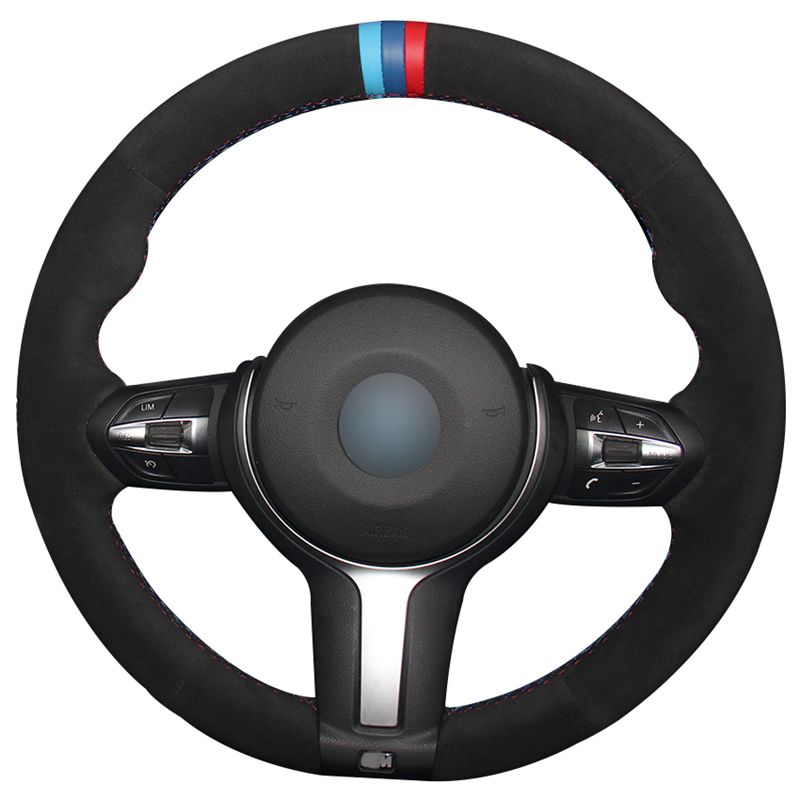 Black Suede Steering Wheel Cover Blue Dark Blue Red Marker For BMW F33 ...