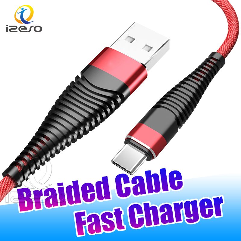 2A Fast Charging Braided Sync Data Cable 3FT Flexible Line Micro USB C ...