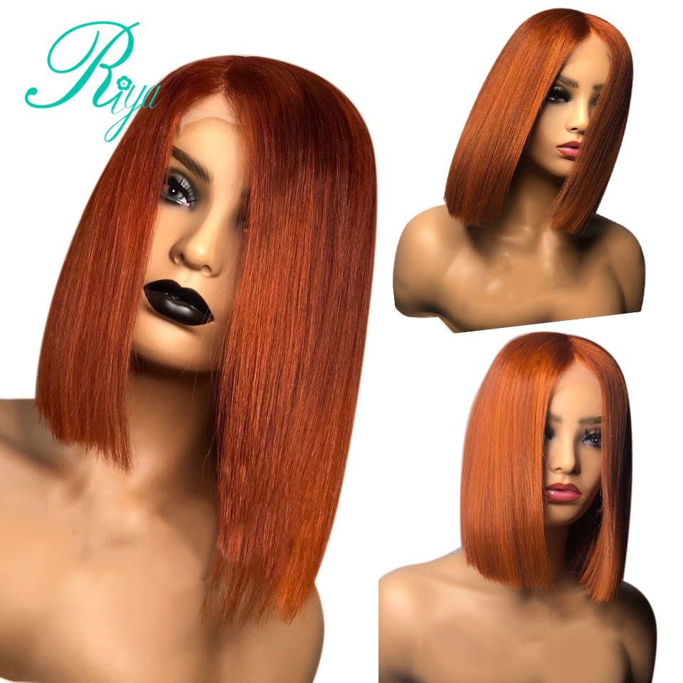Side Part Auburn /Copper Red Brazilian Full Lace Front Wig Short Bob ...