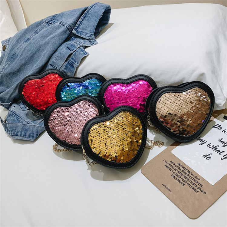 Glitter Kids Mini Purses And Handbags Cute Sequin Heart Baby Girls ...