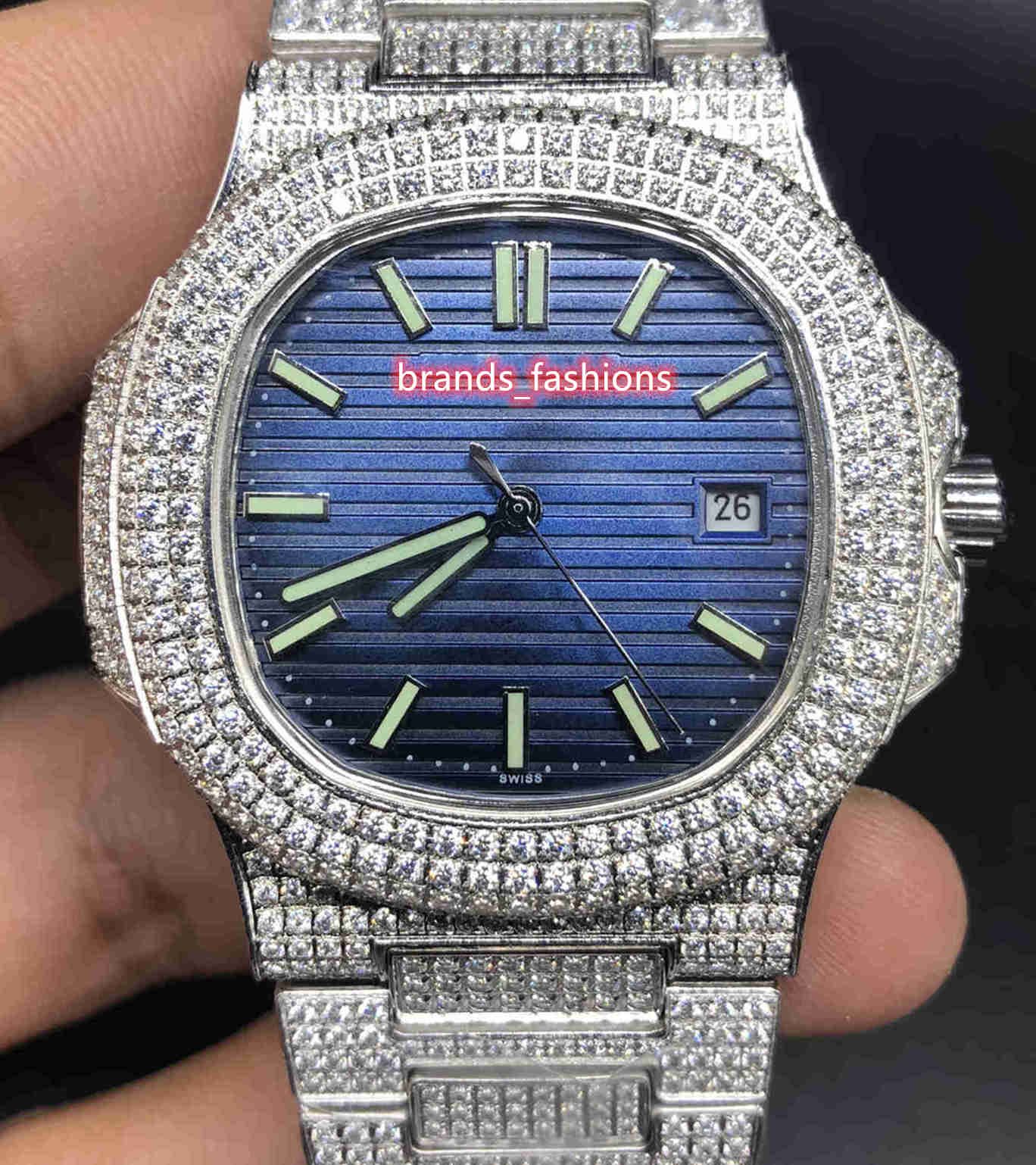Mens Silver Iced Out Watch Silver Stainless Steel Shell With Blue Face ...