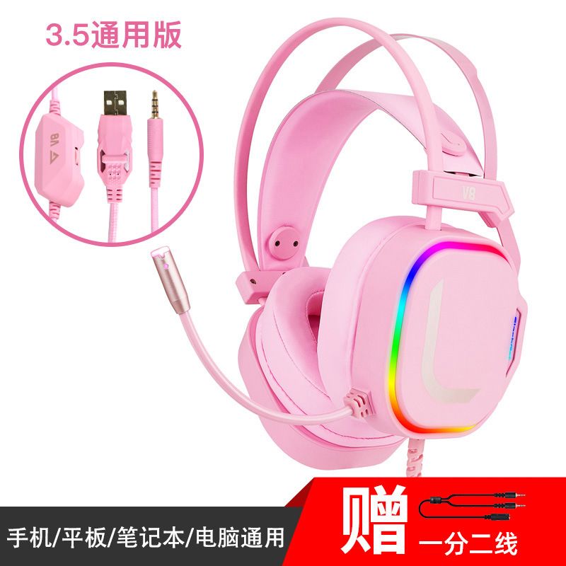 Colorful LED Gaming Headset 7.1 USB Girl Pink Stereo Cancel Noise ...