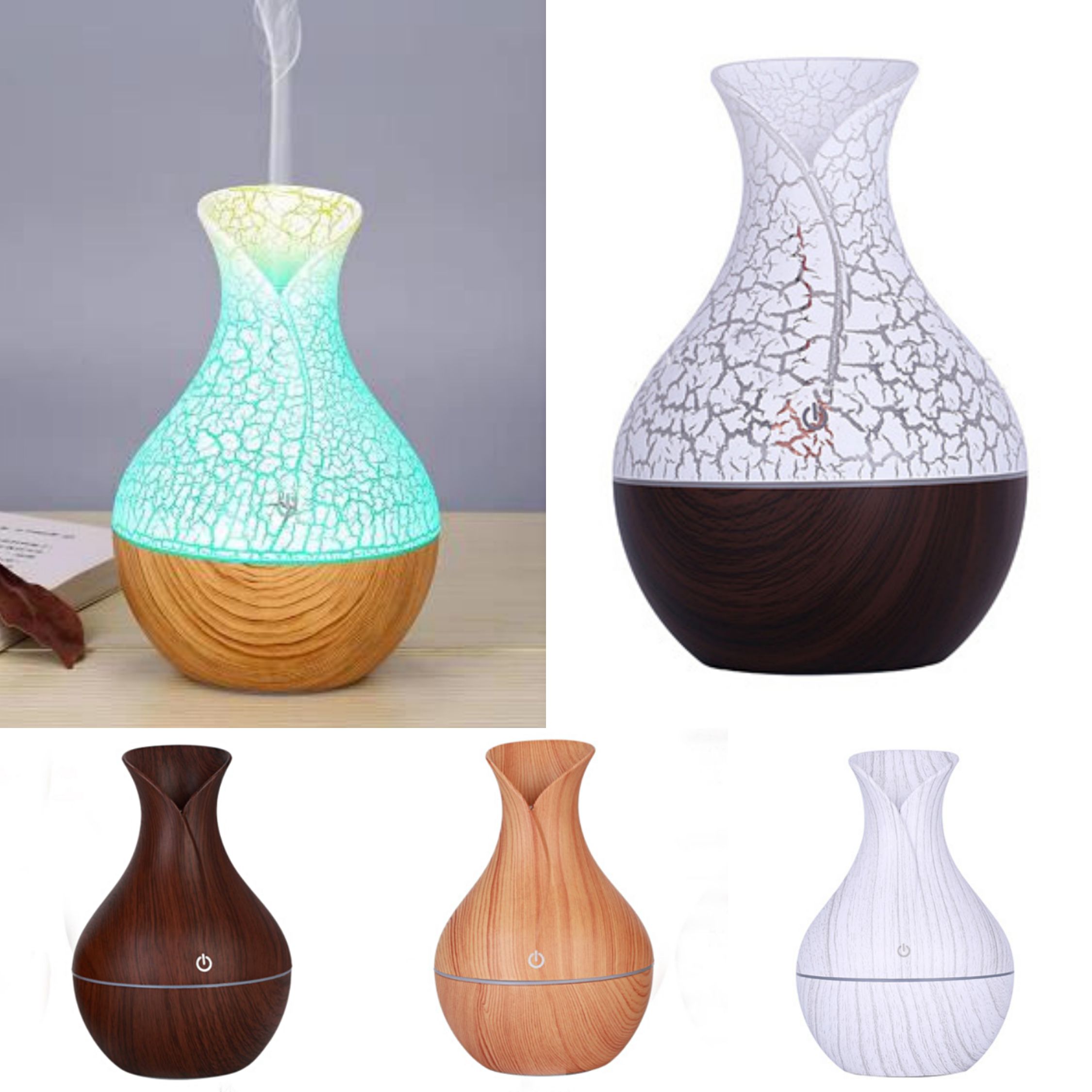 Essential Oil Diffuser 130ml Wood Air Humidifier Wood Grain Vase Aroma ...