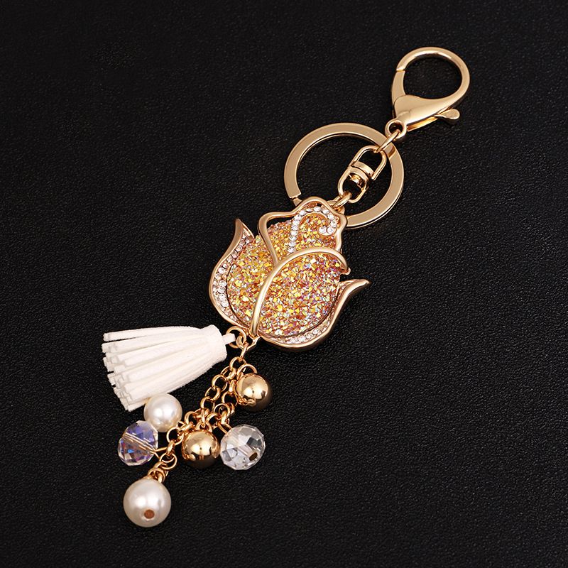 2021 Tulip Metal Keychains For Girls Women Fashion Tassel Pearls Key ...