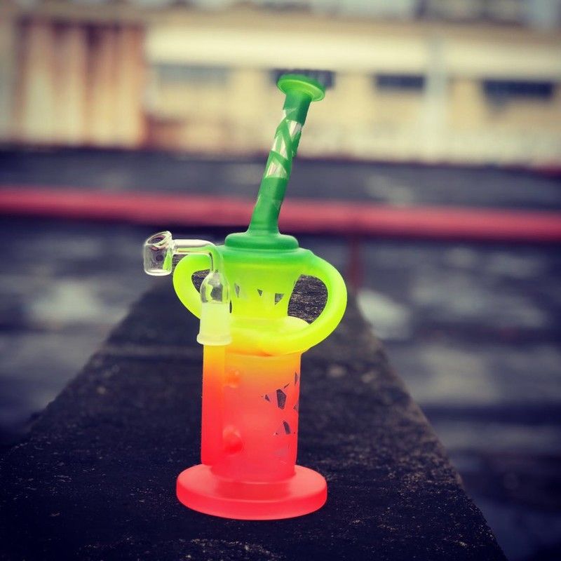 2021 Frosted Rasta Recycler Glass Water Pipe Bong 9 Inch Heady Glass ...