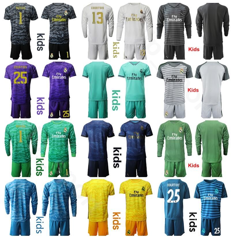 2020 Kids Real Madrid Goalkeeper 25 Thibaut Courtois Jersey 1 Alphonse ...
