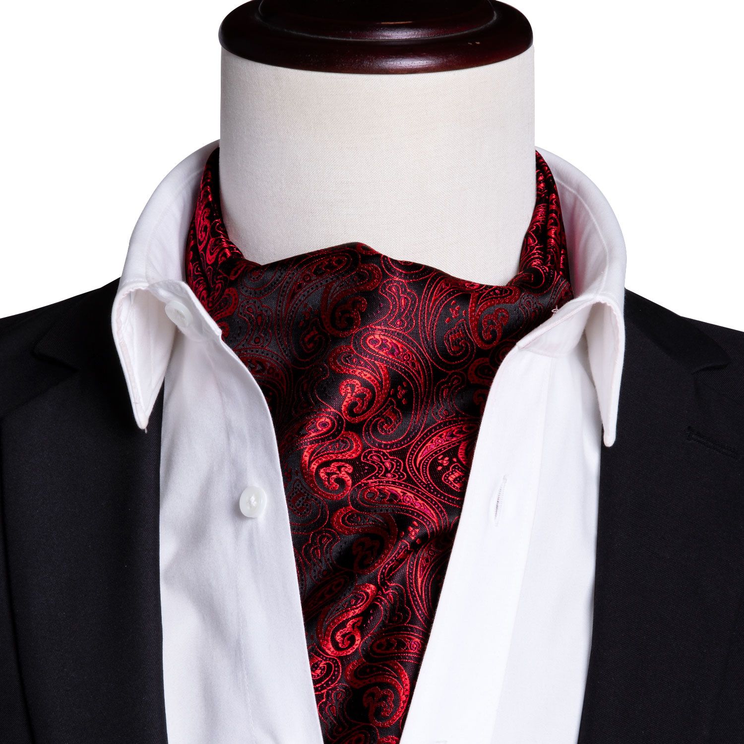 2021 Fast Shipping Ascot Mens Classic Black Red Paisley Cravat Vintage Ascot Handkerchief ...