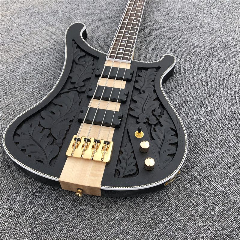 Custom 4 String All Body Bass Engraved Guitars Gold Hardware Black Body ...