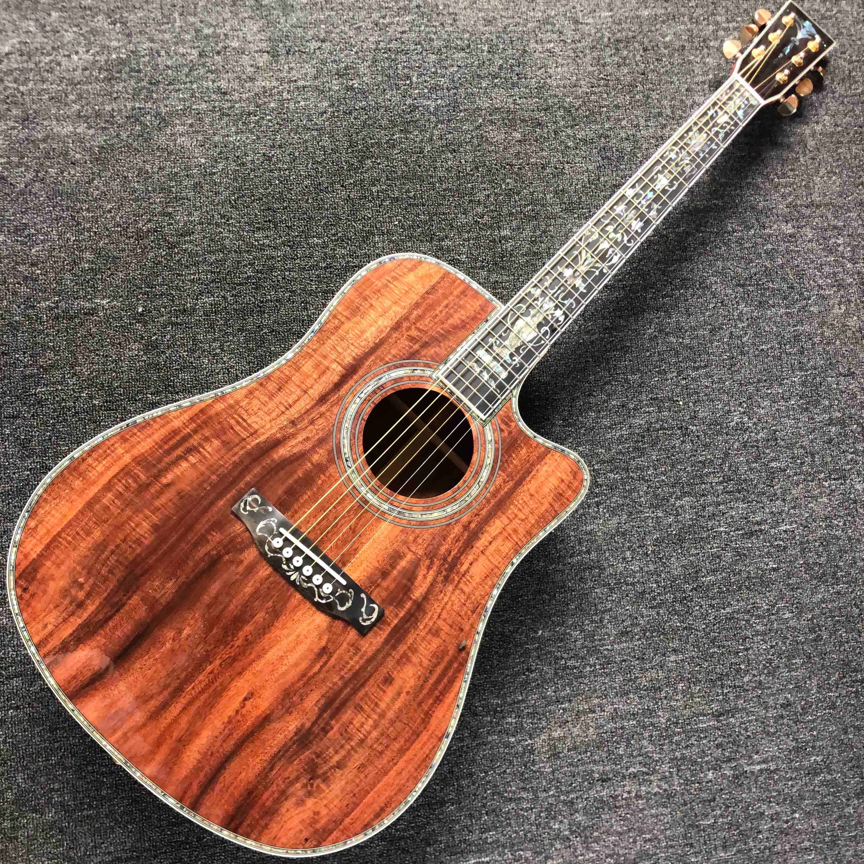 Custom Cutaway Solid KOA Wood Acoustic Guitar Ebony Fingerboard KOA ...