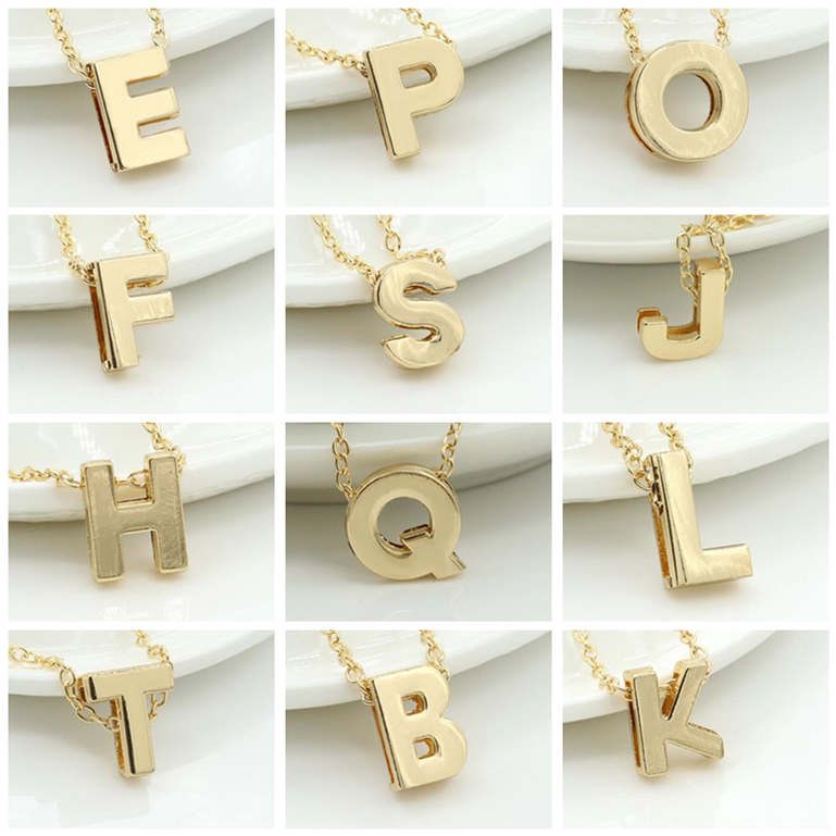 Stylish 26 Letter Gold Initial Necklace And Clavicle Chain Set DAN387 ...