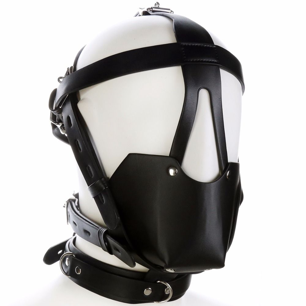 Fetish Mouth Gag Headgear Pu Leather Mask Hood Head Bondage Restraint ...
