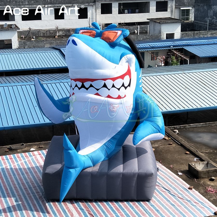 2020 Hot Sale 5m H Inflatable Funny Shark Sitting On The Stone ...
