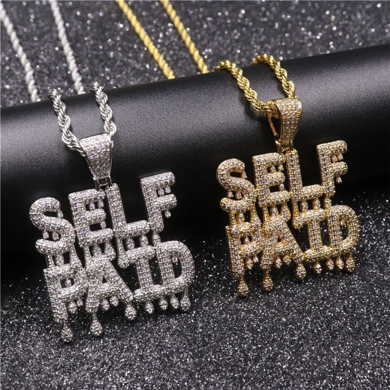 Wholesale Hip Hop Iced Out Zircon 2 Rows Drip Small Letter SELF PAID ...