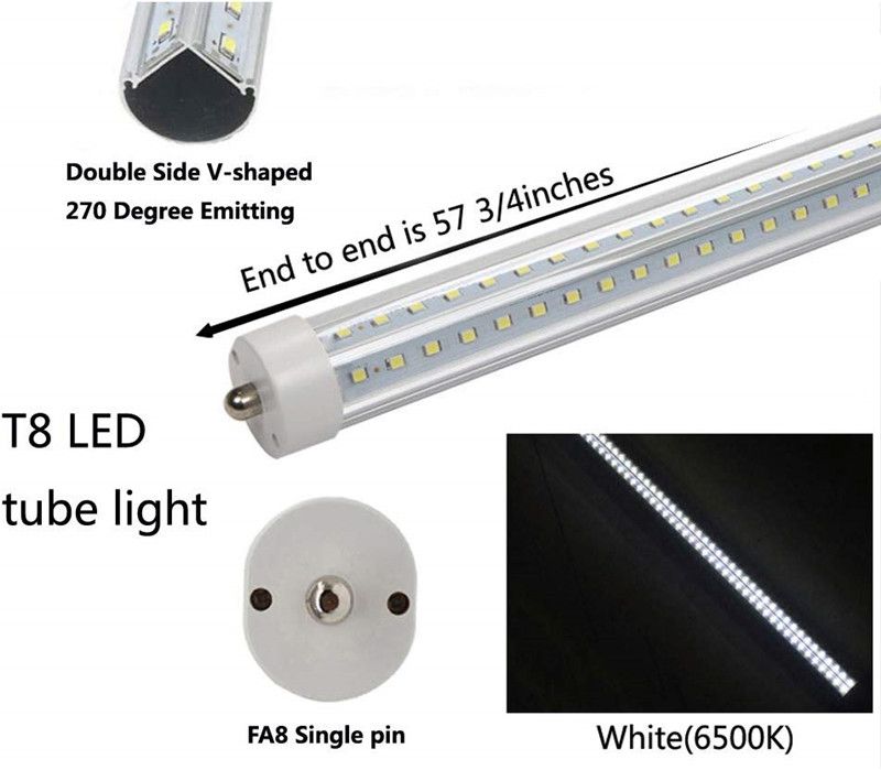 T8 5ft LED Cooler Door Tube Lamps 45w AC110V FA8 Single Pin Dual End ...