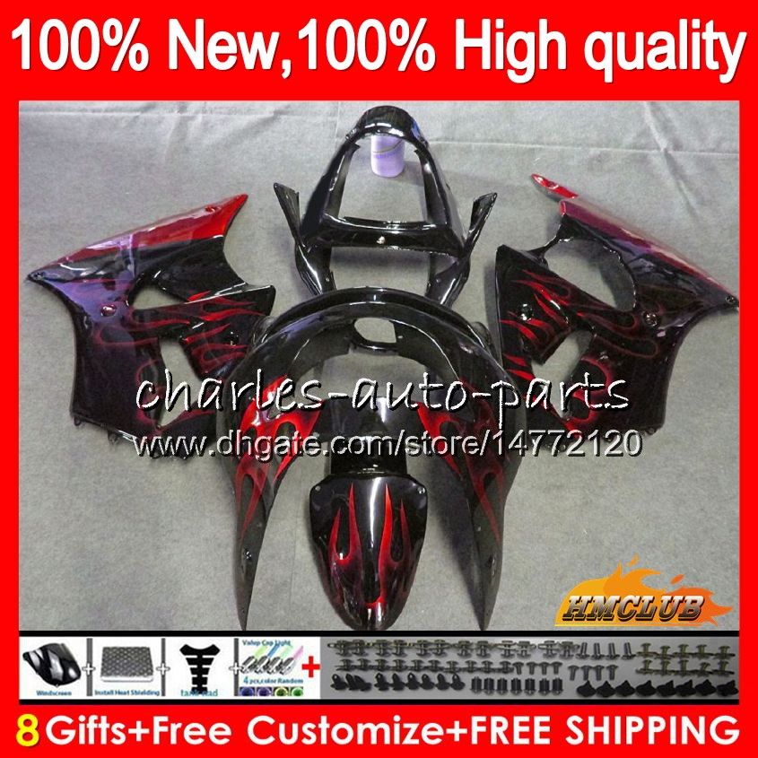 Body For KAWASAKI ZX 6R 6 R ZX 636 Red Flames Top ZX600 ZX600CC 98 99 ...