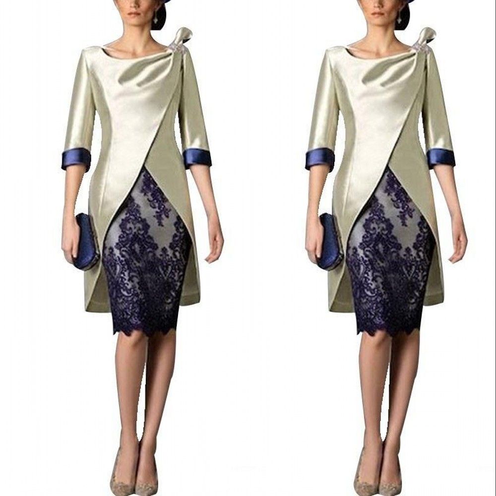 Vintage Short Mother Of Bride Dresses V Neck Half Sleeves Royal Blue ...