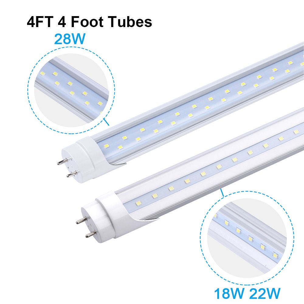 4 Foot LED Light Tube Bulbs T8 4FT G13 Bi Pin Light Bulbs 18W 22W 28W ...