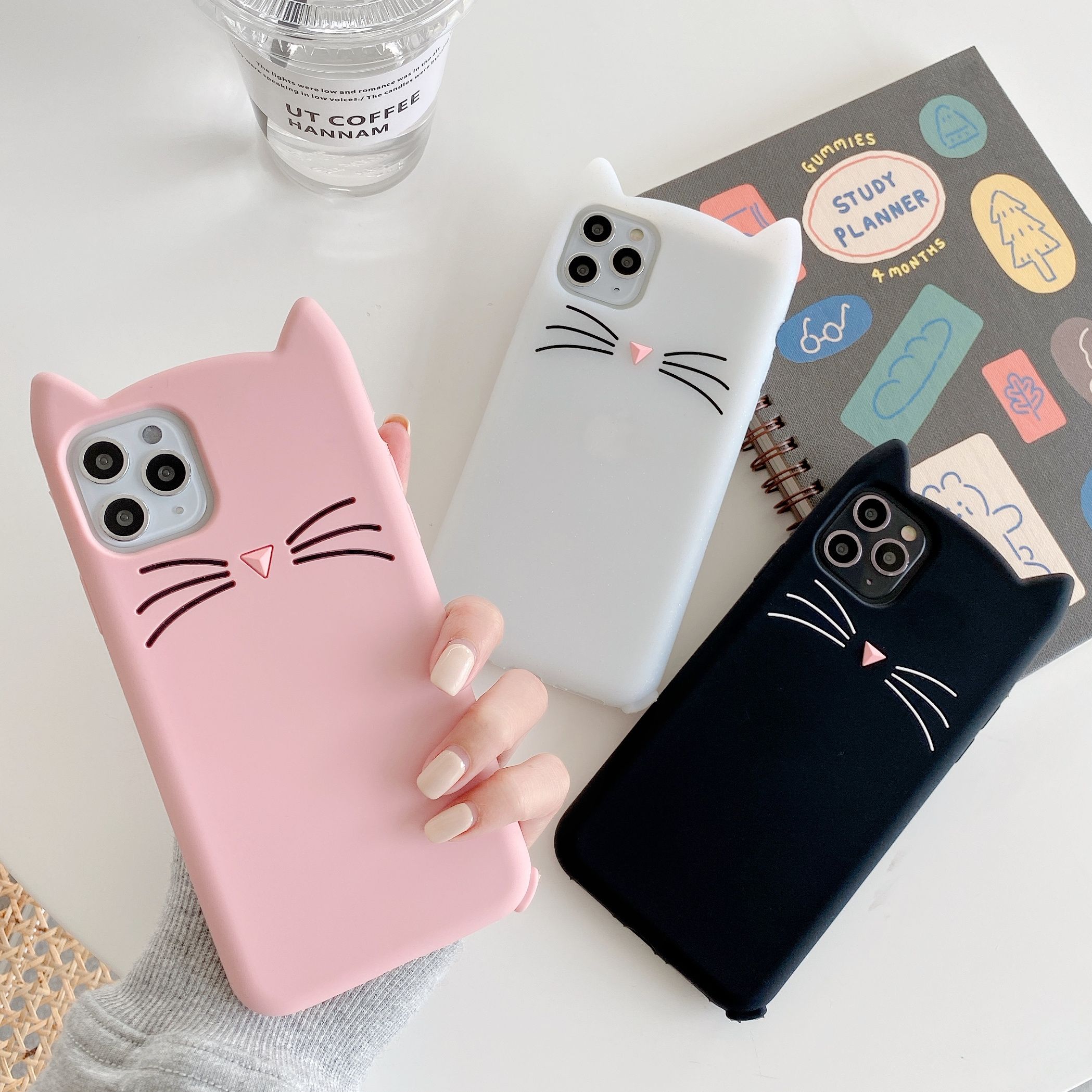 3D Cute Smile Bearded Cat Ear Silicone Soft Case For IPhone 11 Pro Max ...