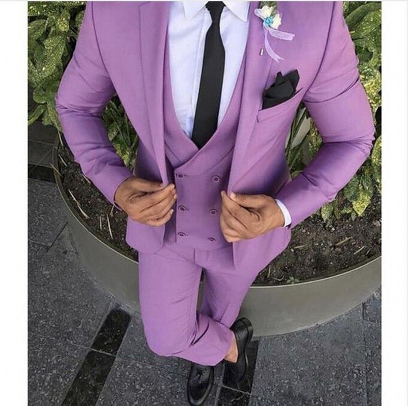 Roxo Rosa Homens Terno Slim Fit Do Noivo Smoking 3 Peça Terno Masculino ...