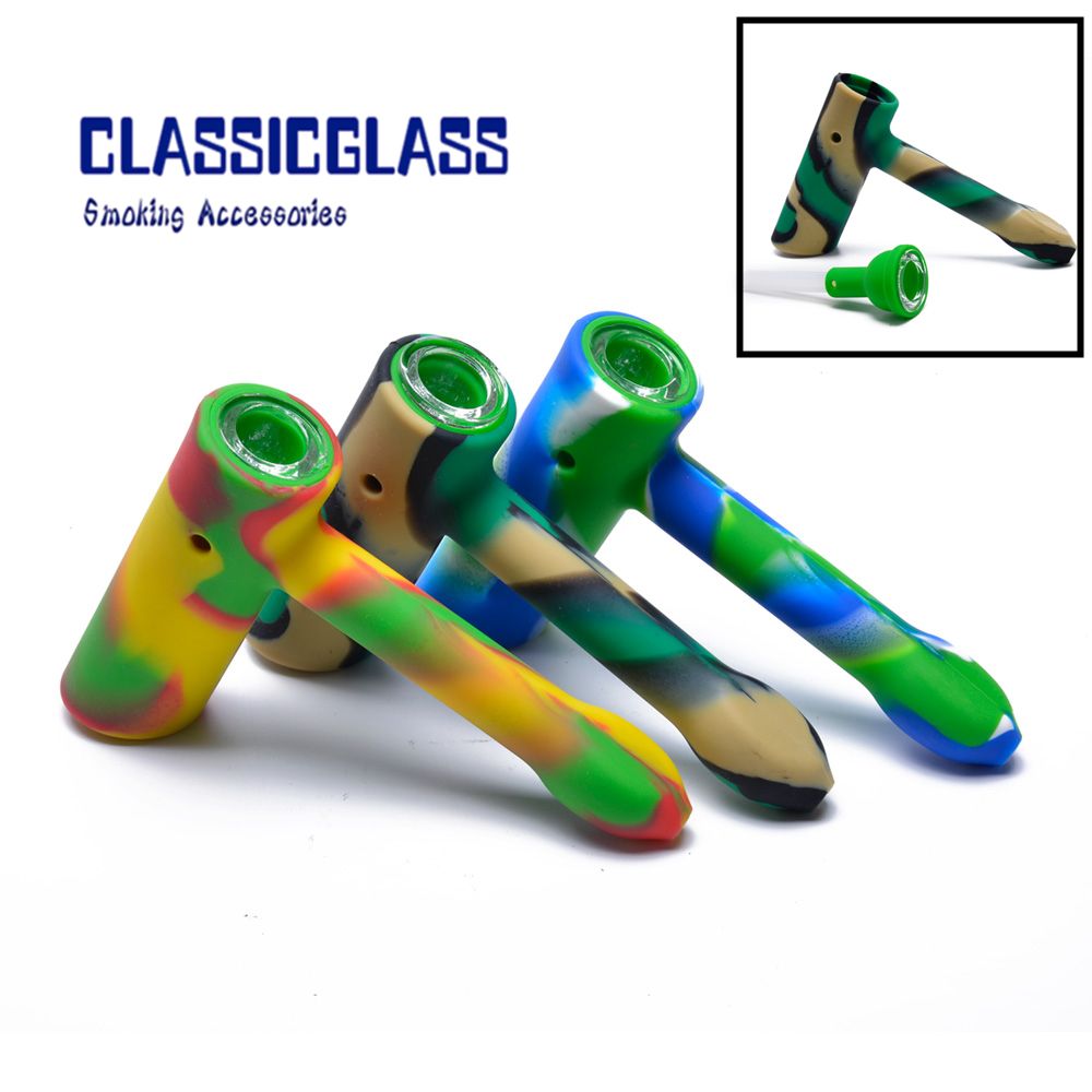 2021 Hammer Shape Silicone Smoking Pipe Silicone Dry Herb Tobacco 5 ...