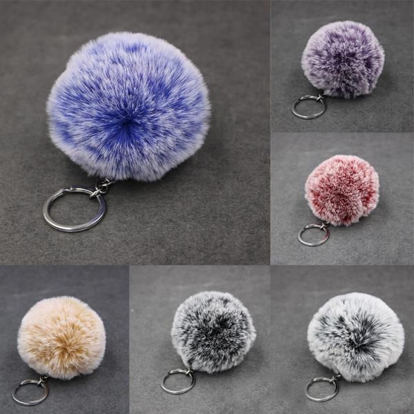 6 Styles Double Color Gradient Fur Ball Keychain Faux Rabbit Fur ...
