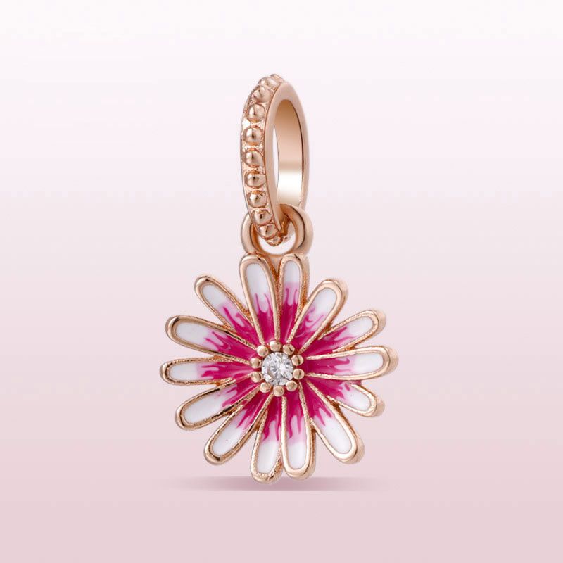 2020 2020 Spring 925 Sterling Silver Pink Daisy Flower Dangle Charm ...