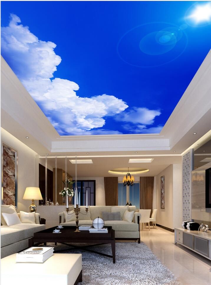 Blue Ceiling Wall Painting Living Room Bedroom Wallpaper Home Decor ...
