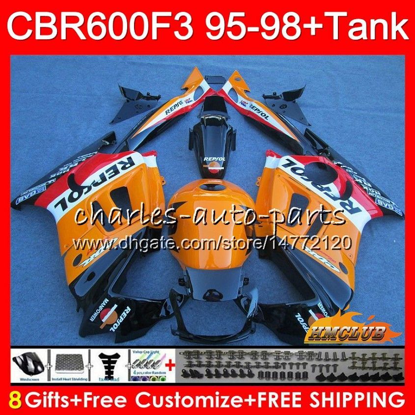 Body +Tank For HONDA CBR 600F3 600CC CBR600 F3 95 96 Repsol Orange 97 ...