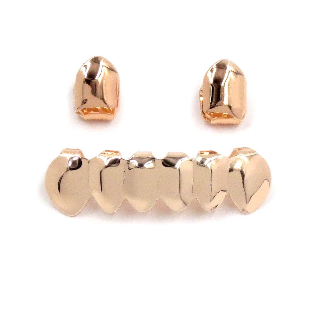 18K Gold Plated Copper Teeth Braces Plain Hip Hop Up 2 Bottom 6 Teeth ...