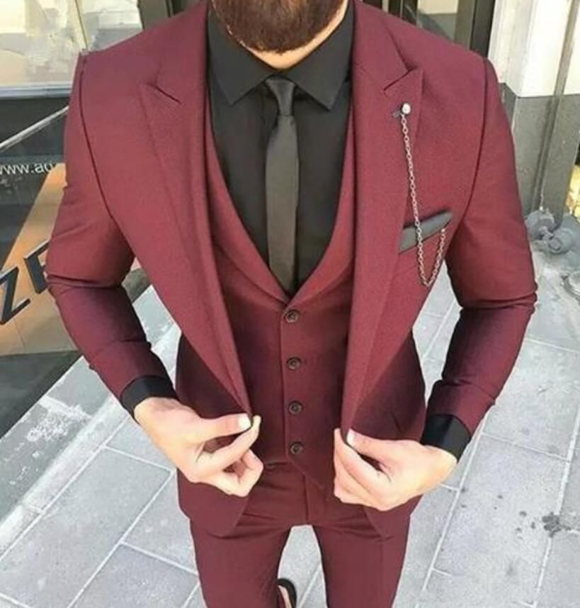 Traje Rojo Vino Hecho A Medida Para Hombre, Trajes De Boda Con ...