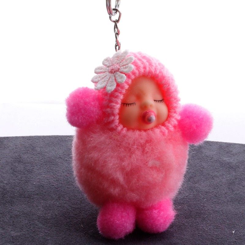 Cute Sleeping Baby Keychain Hair Ball Keychain Cute Pacifier Doll Plush ...