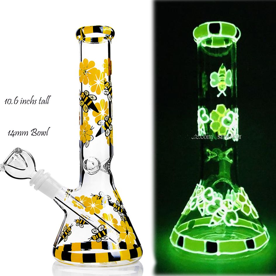 2021 10.6 Inchs Tall Yellow Bee Glass Beaker Bong Bubbler Waterpipes ...