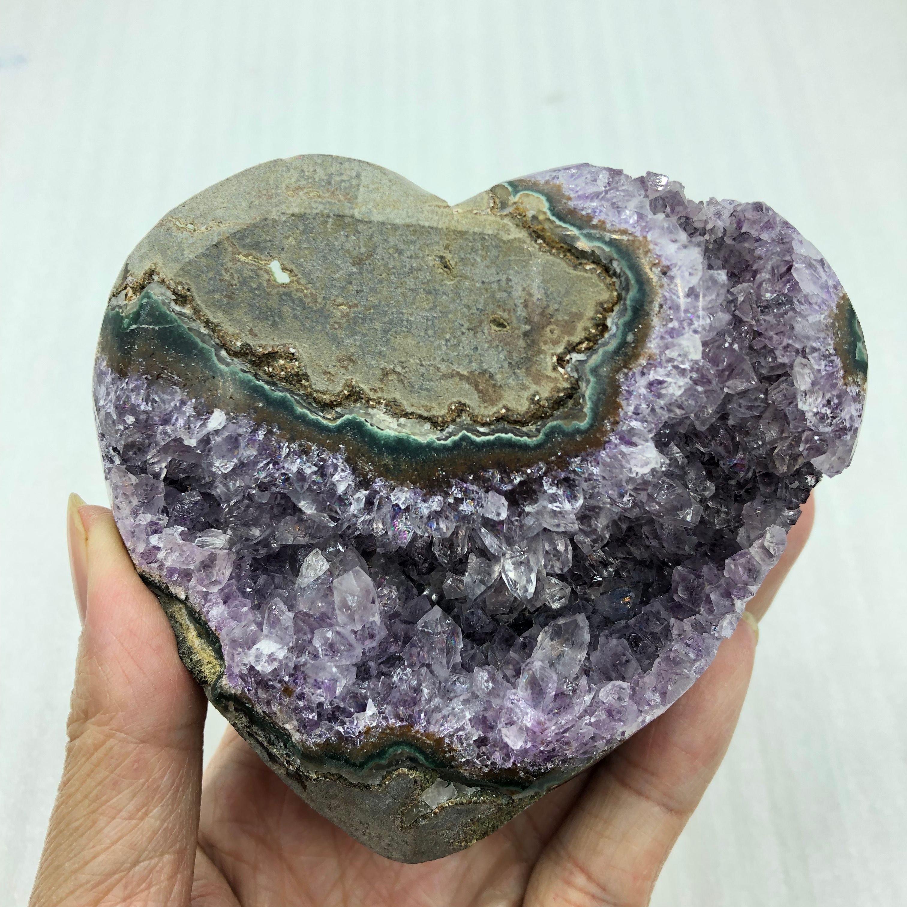 2021 Amethyst Heart Natural Brazilian Amethyst Geode Cluster Heart ...