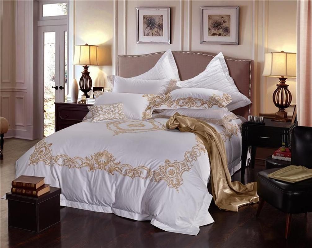Red White Egyptian Cotton Royal Wedding Bedding Set King Queen Size