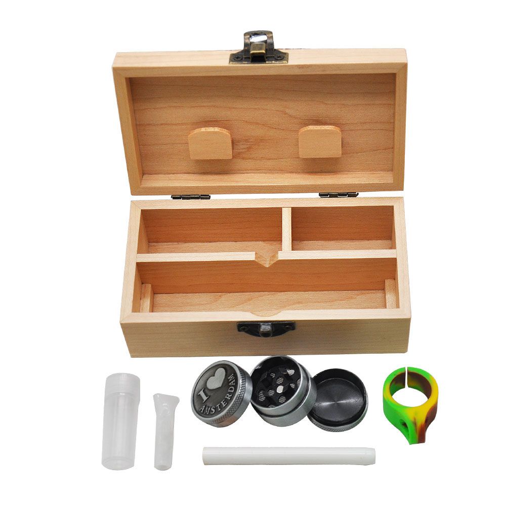2021 Tobacco Pipes Set Wooden Stash Box Case With Herb Rolling Tray ...