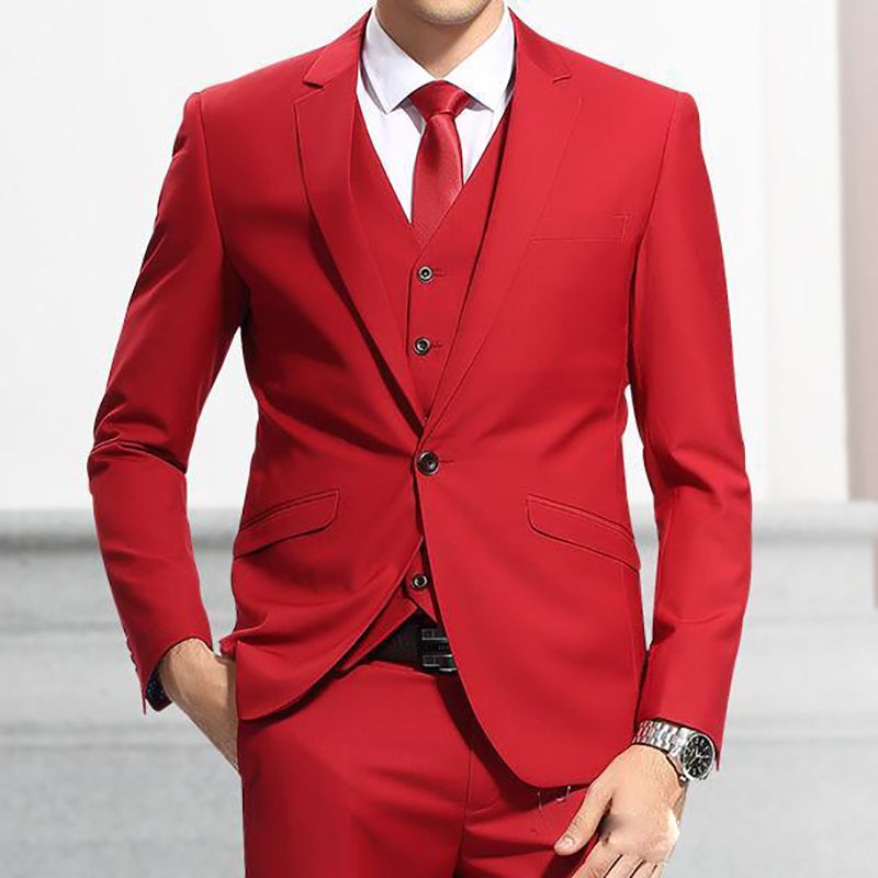 2019 Personalizar Traje De Hombre Rojo Padrinos De Boda Muesca Solapa ...